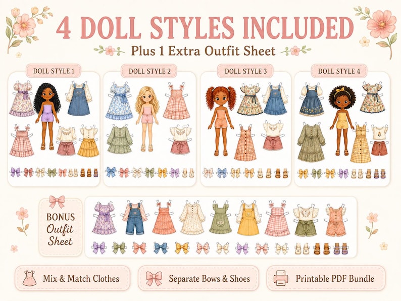 Printable Paper Doll Dress-up Bundle, Diverse Characters, Outfits ...