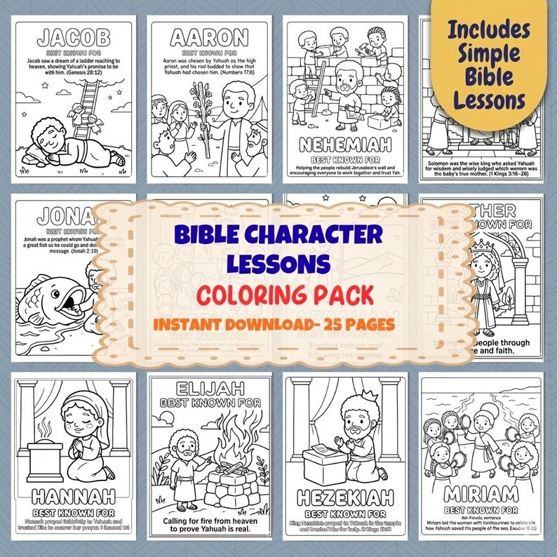 Bible Character Coloring Pages | Scripture Lessons for Kids (digital ...
