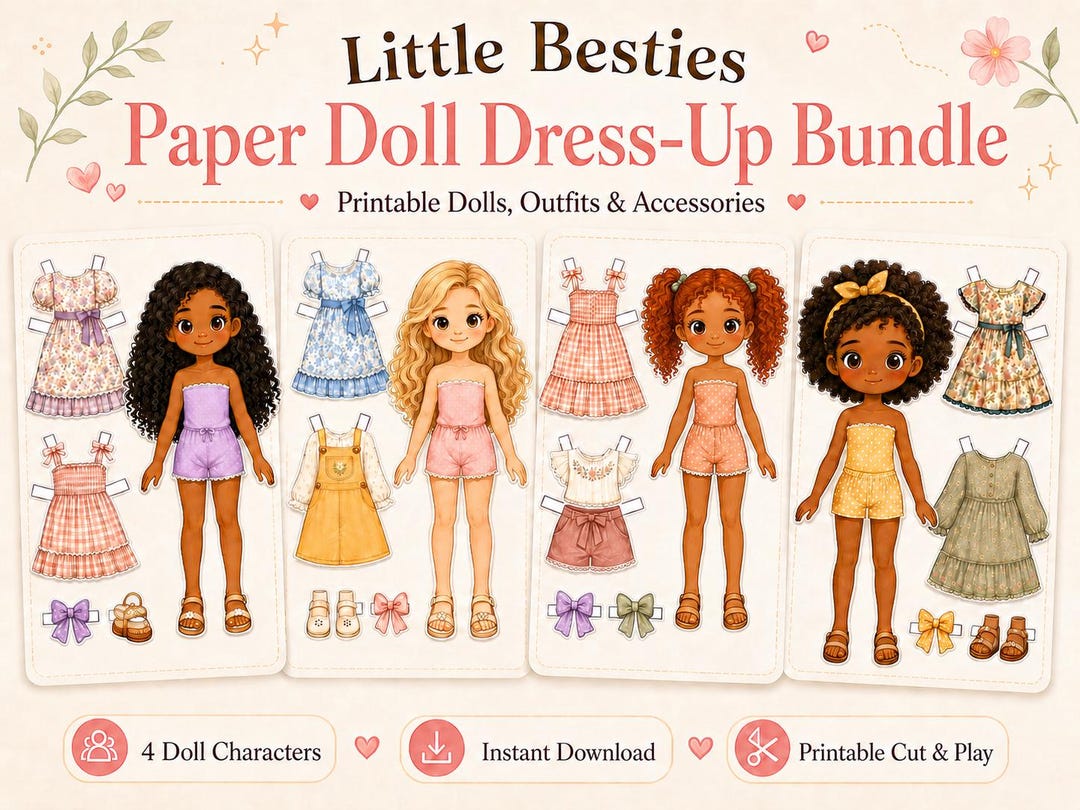 Printable Paper Doll Dress-up Bundle, Diverse Characters, Outfits ...