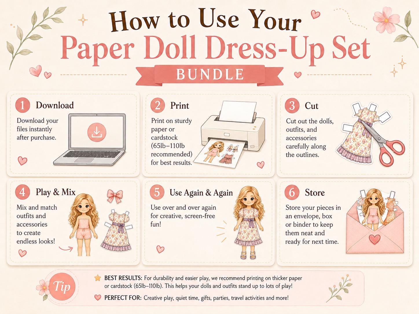 Printable Paper Doll Dress-up Bundle, Diverse Characters, Outfits ...