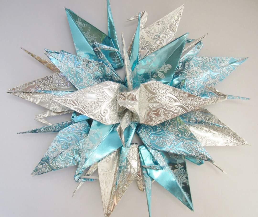 6 Large Origami Cranes Silver and Blue Japanese Paper Crane Origami ...