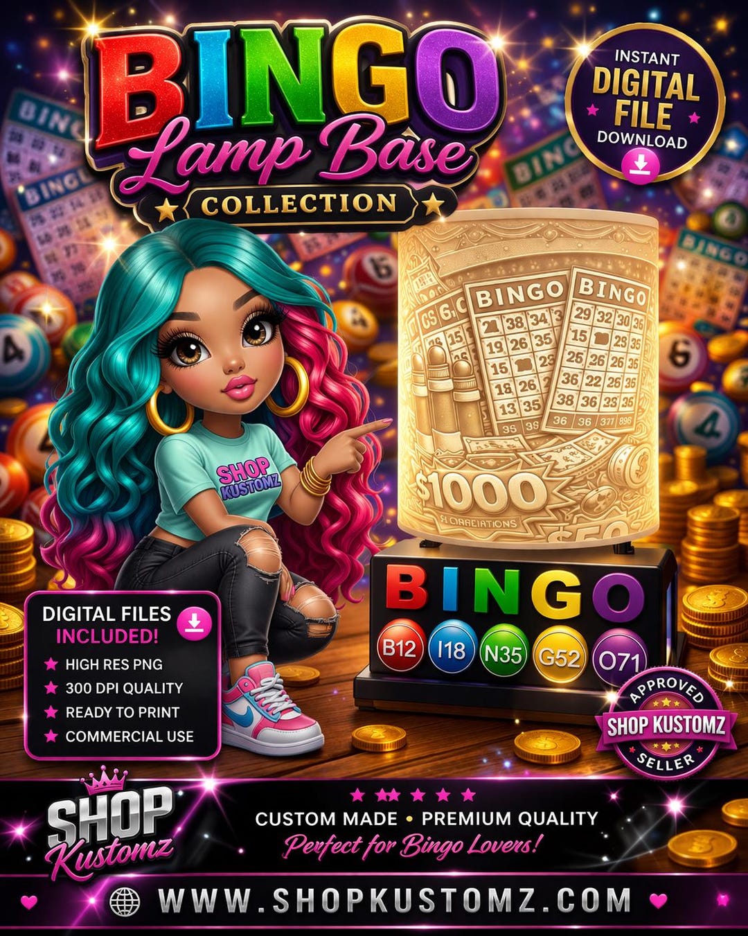 Bingo Lamp Base STL File | 3D Print Ready | Instant Download + PNG ...
