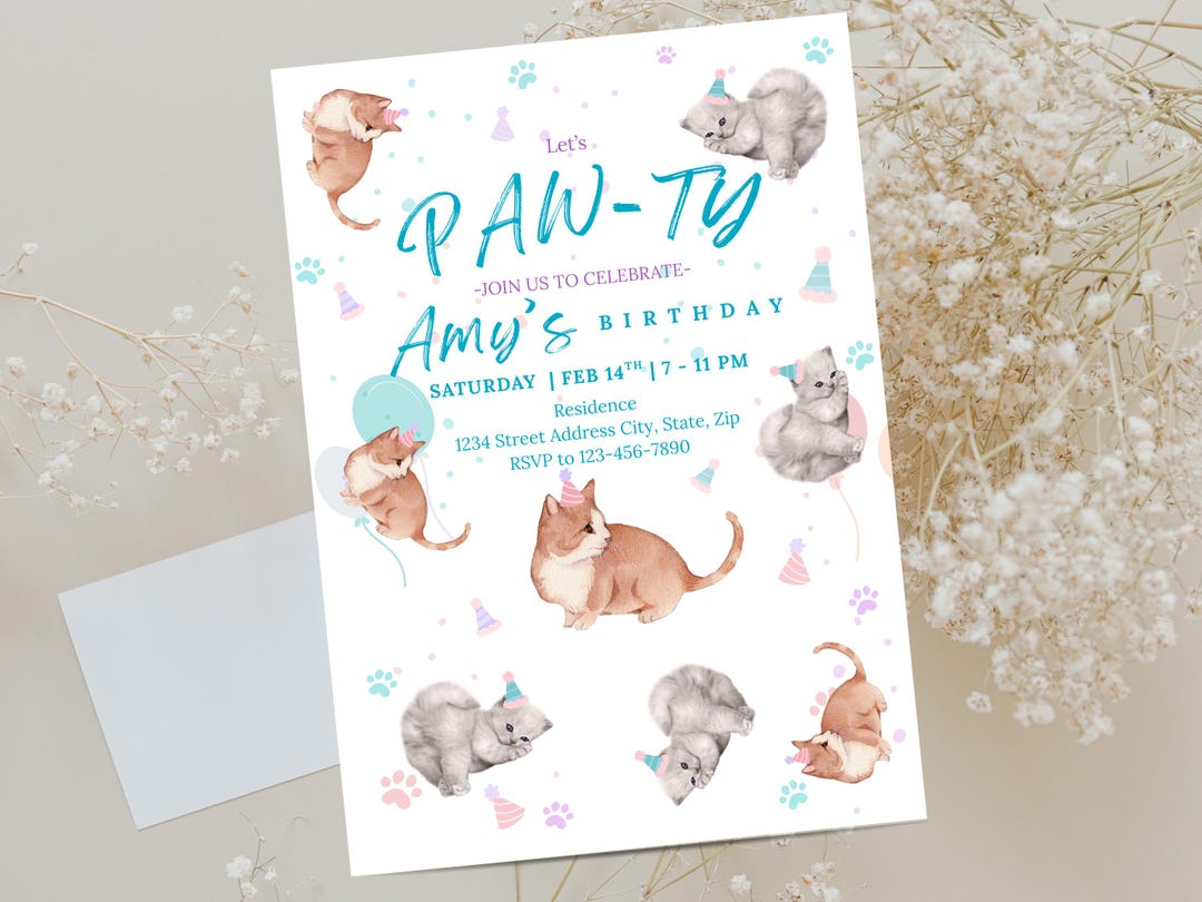 Kitty Birthday Invitation | Cat Party Invite for Kids | Mobile ...