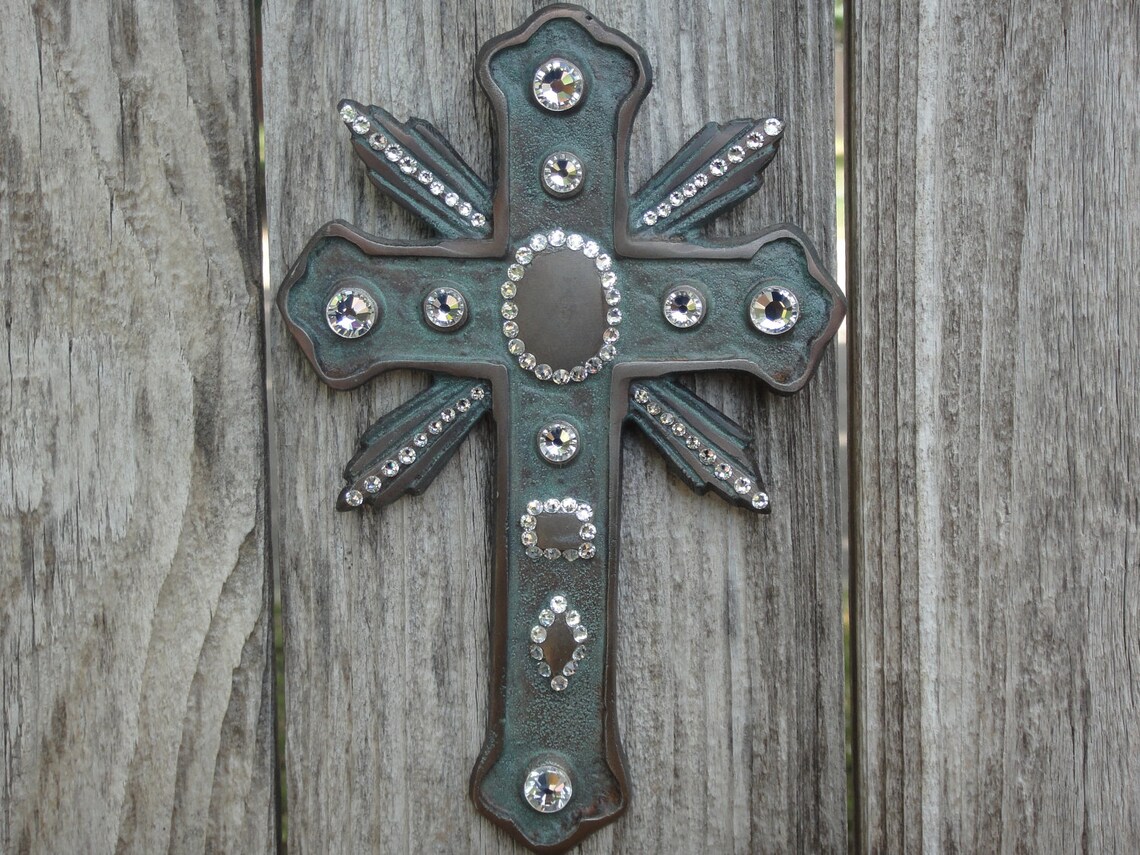 Small metal/green cross | Etsy
