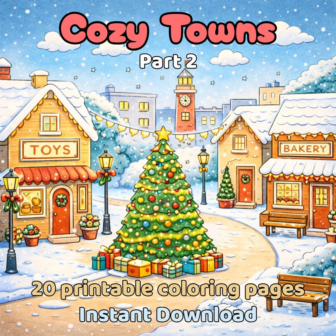 Cozy Towns Printable Coloring Pages, 20 Pages for Relaxation - Part 2 ...