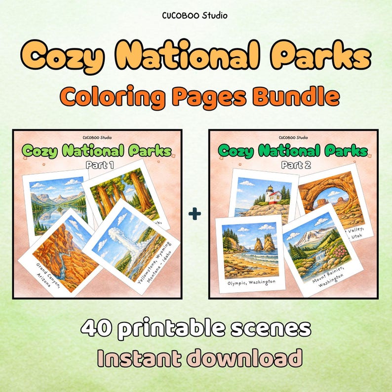 Cozy National Parks Coloring Pages Bundle | 40 Printable Scenes ...