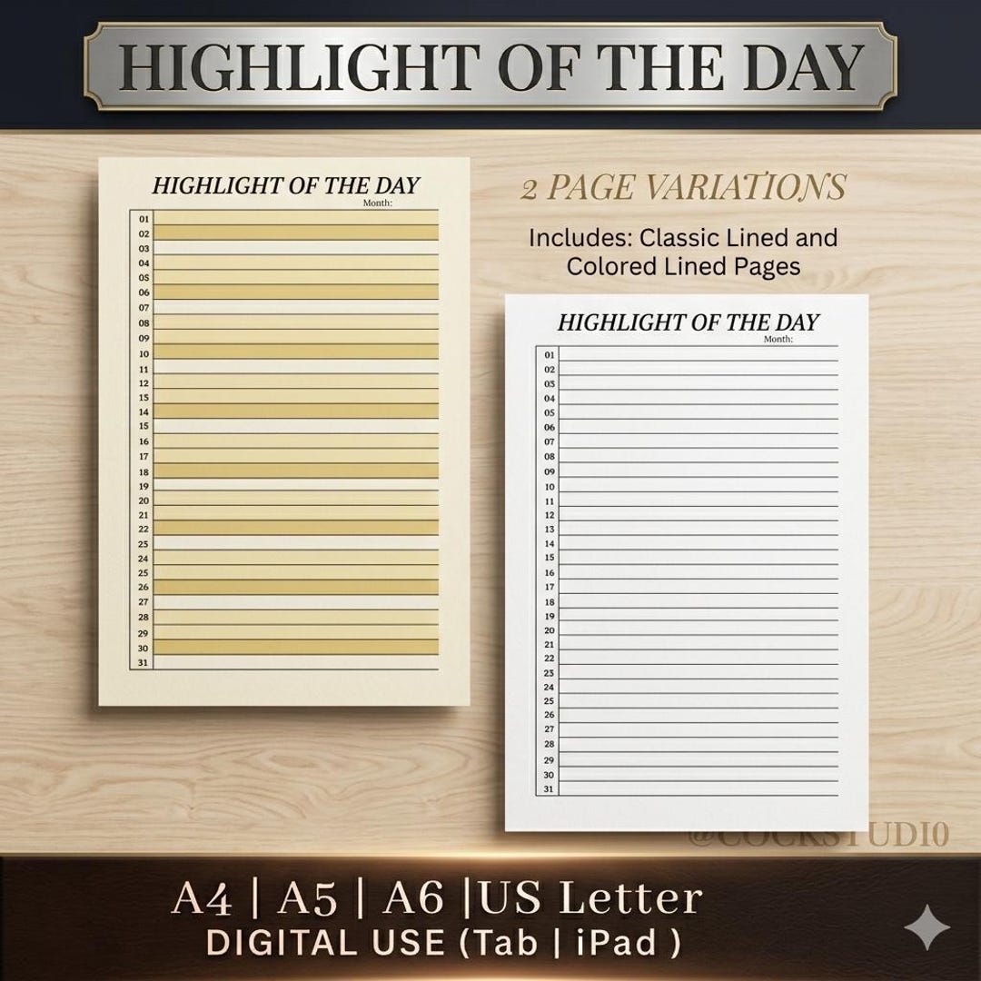Daily Highlight Planner - Monthly Tracker, Journal Page (digital ...