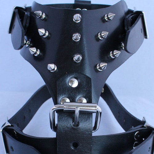 Beautiful Studded Design Black Leather Dog Harness Fits Large | Etsy UK
