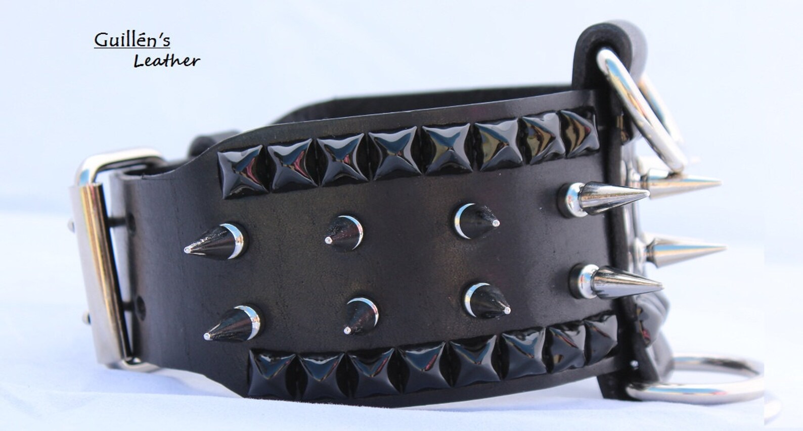 3 Inch Wide big Spikes and Black Pyramids Studs Leather Dog - Etsy