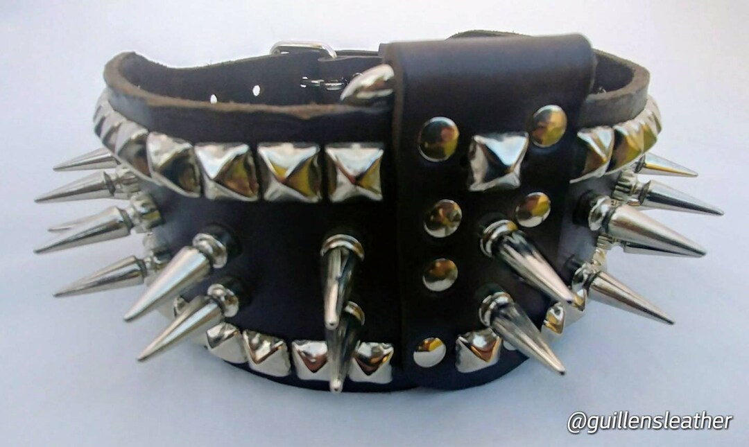 3 Inch Wide (chrome Pyramid Studs and Big Spikes) Leatherdog Collar - Etsy