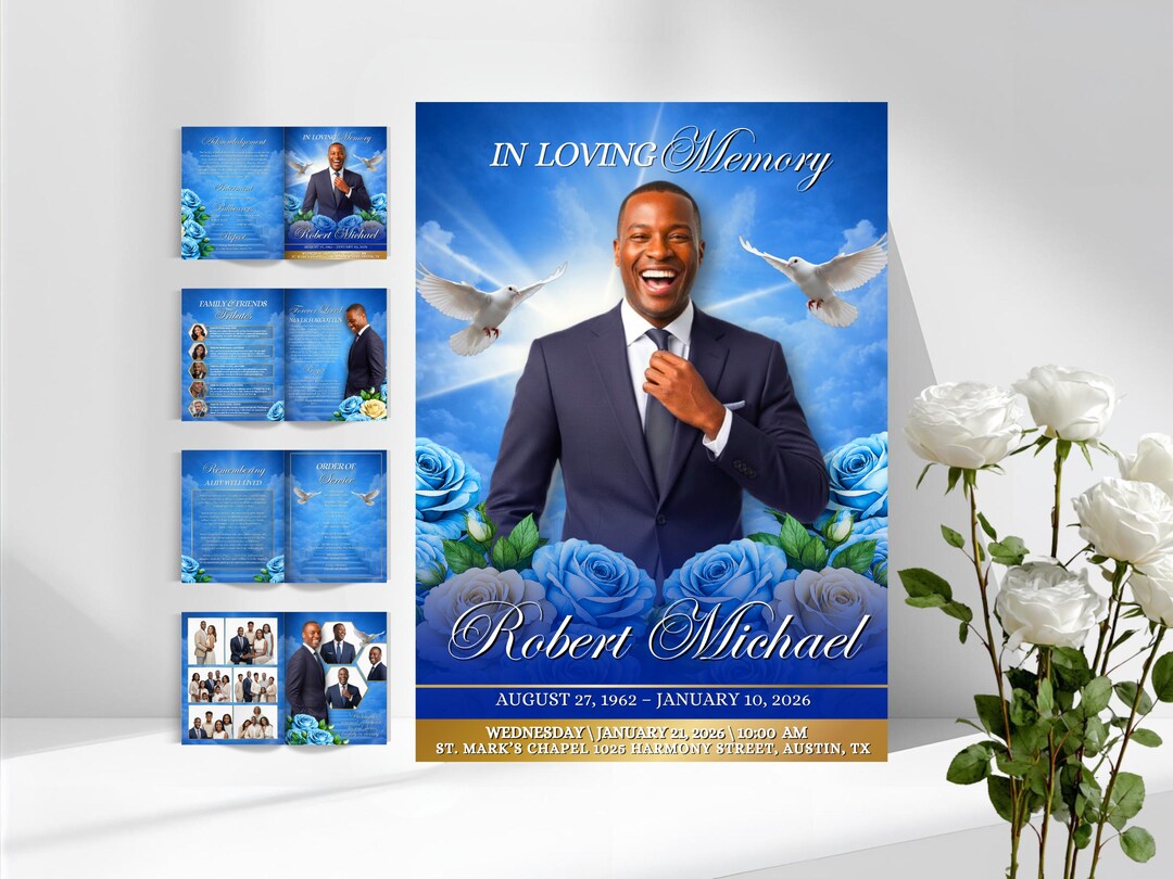 Memorial Order of Service Canva Template Obituary Funeral Program ...