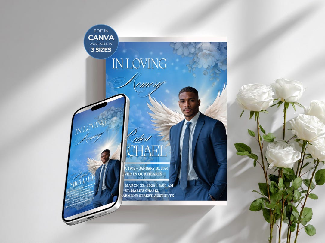 Funeral Template Blue Celebration of Life Funeral Program Invitation ...