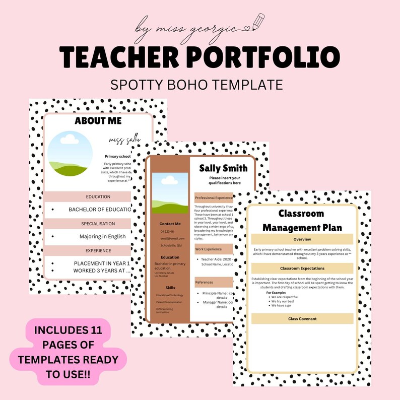 Spotty Boho Teacher Portfolio Template - Etsy