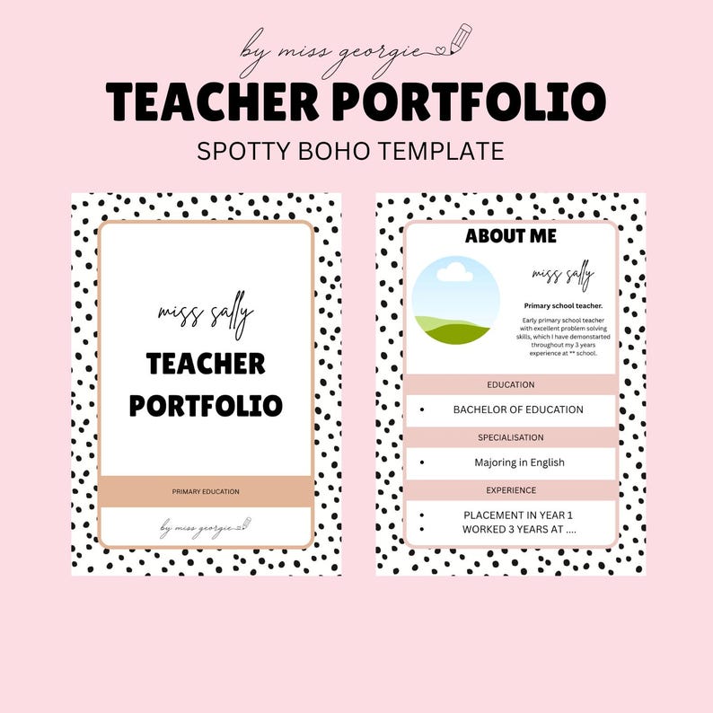 Spotty Boho Teacher Portfolio Template - Etsy