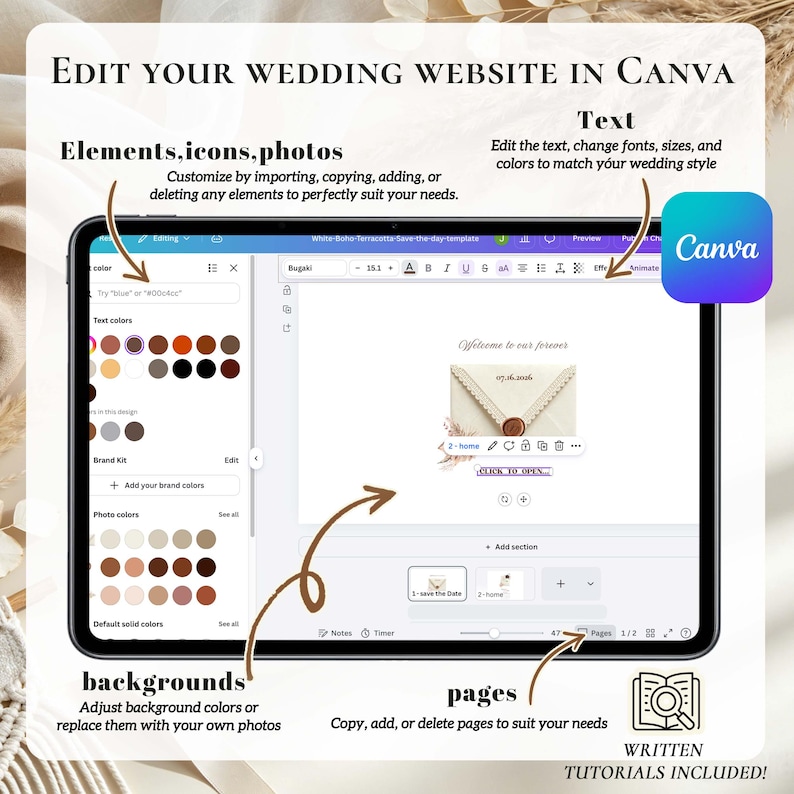Ivory Cream Save the Date Website Template, Boho Pampas Digital ...