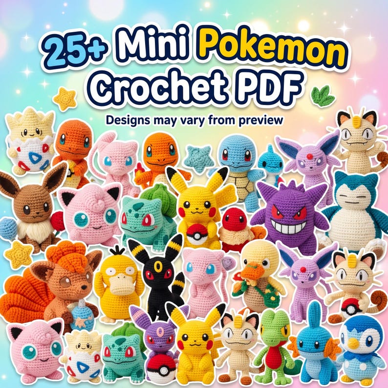 25+ in 1 Mini Pokemon Crochet PDF Pattern Bundle Cute Handmade ...