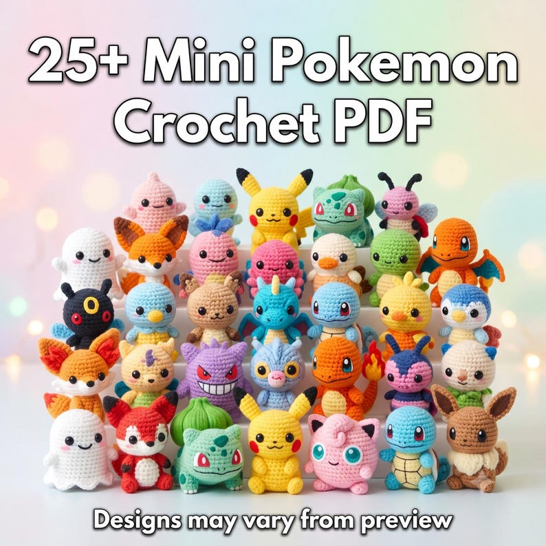 25+ in 1 Mini Pokemon Crochet PDF Pattern Bundle Cute Handmade ...