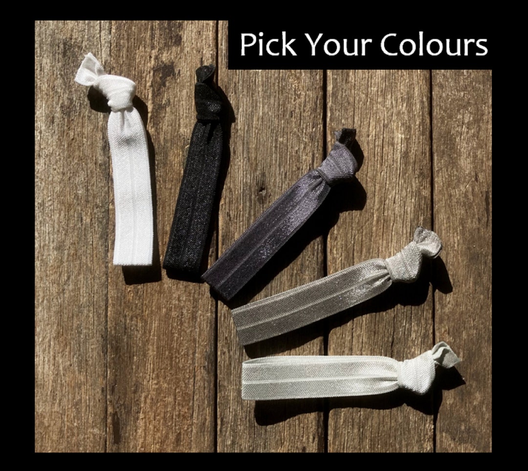 Choose Your Own Colours Black White Silver Elastic Hair Ties Handmade ...