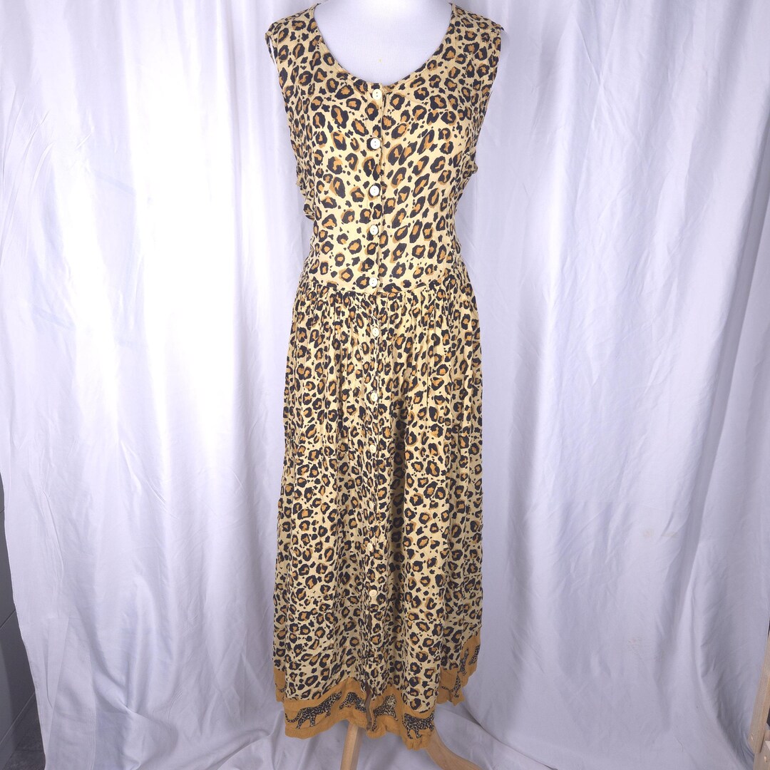 Vintage 90s Leopard Print Rayon Flowy Maxi Dress Sun Dress Animal Print ...