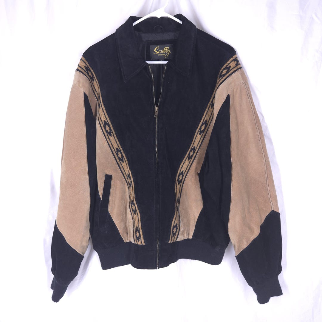 Vintage Mens Leather Suede Western Scully Jacket Black and Tan Aztec ...