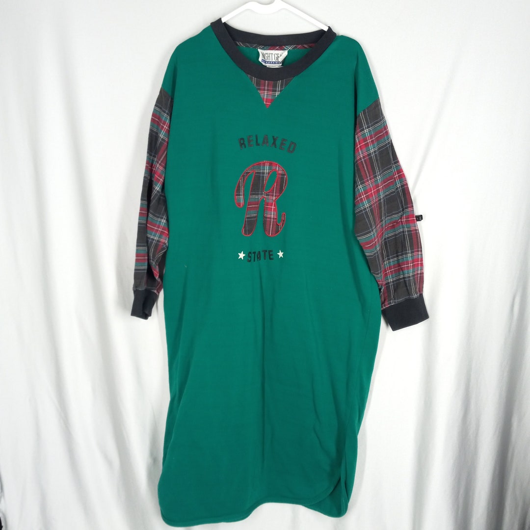 Vintage 90s Oversized Green and Plaid Long Nightgown Night Gear ...