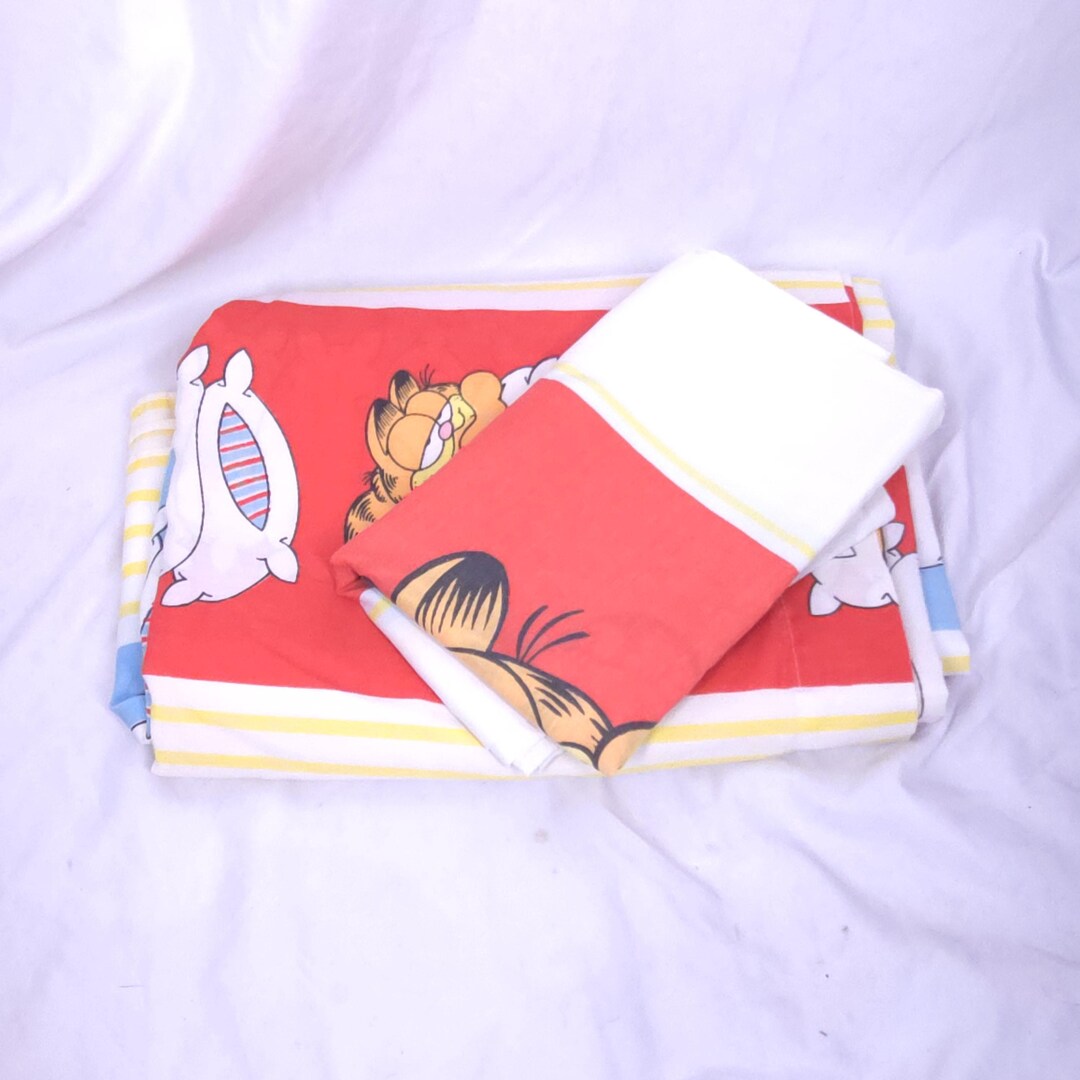 Vintage 1970s GARFIELD Twin Size Flat Sheet and Pillowcase Sleeping ...