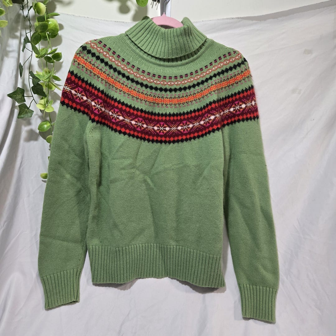 Vintage Y2k Green Eddie Bauer Angora Rabbit Fair Isle Print Turtle Neck ...