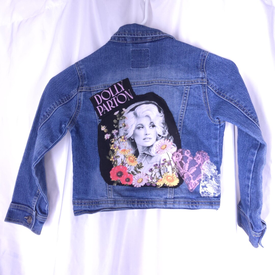 Girls Upcycled Denim DOLLY Parton Back Patch Jean Jacket Lace Hearts - Etsy