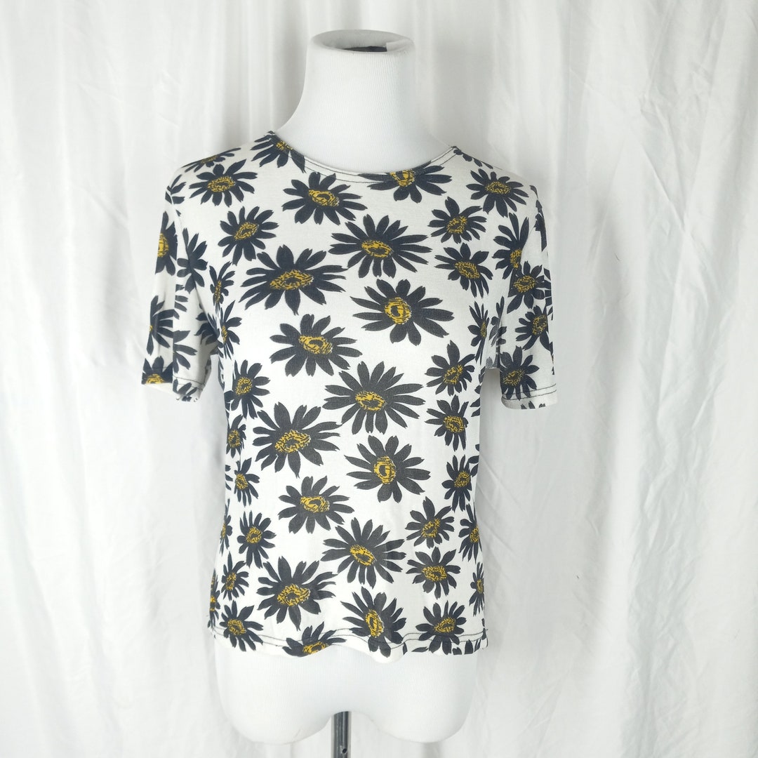 1990s Vintage Frazier Lawrence Black and White Flower Daisy Print ...