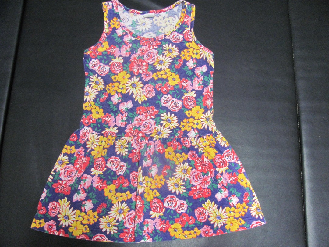 Girls Vintage 90s Multi Color Floral Summer Dress Fun Colorful Flower ...