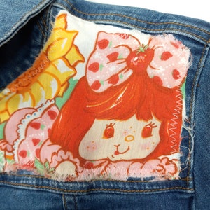Ladies Retro Strawberry Shortcake Denim Jacket Patched Jacket Vintage ...