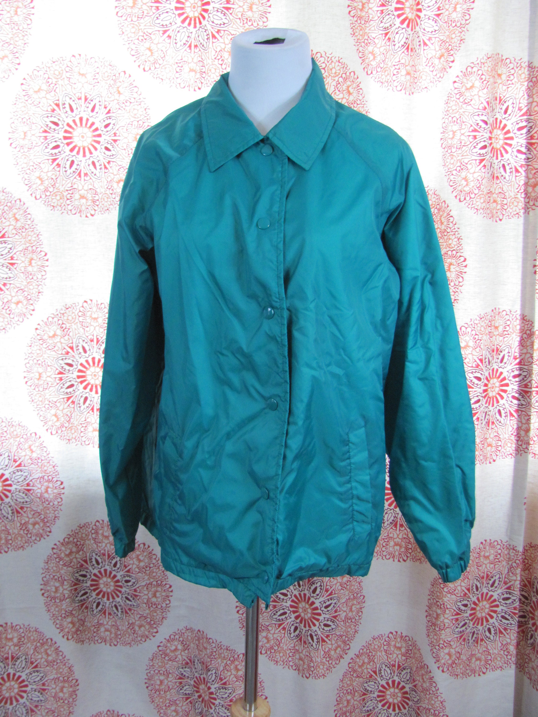 Womens Vintage Teal / Green Lined Nylon Jacket Snap Closure | Etsy
