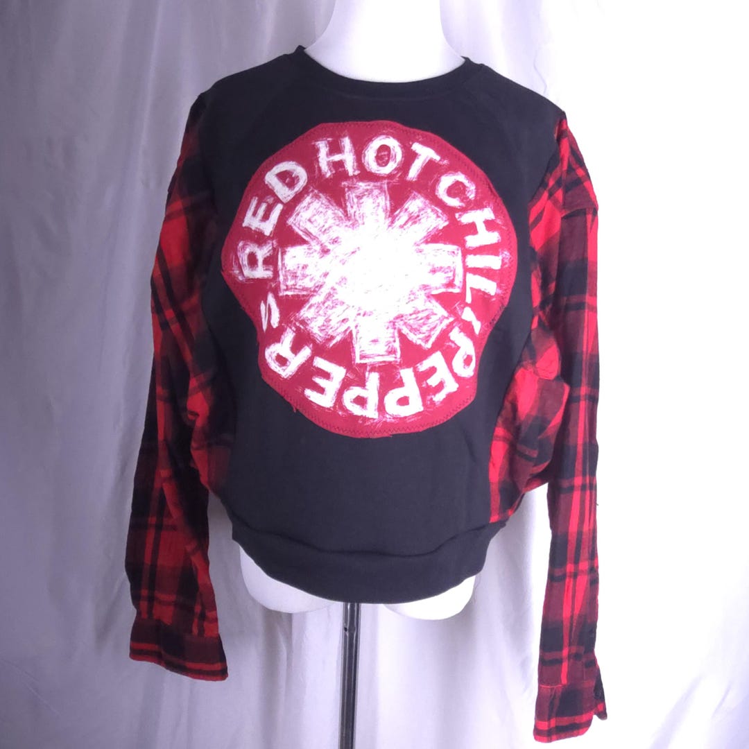 Reworked Upcycled RED HOT CHILI Peppers Band Flannel Sweatshirt Baggy ...