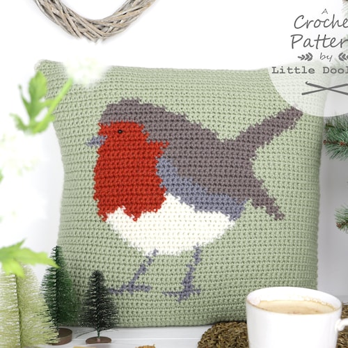 Robin Cushion Crochet Pattern Christmas Pillow Intarsia - Etsy UK