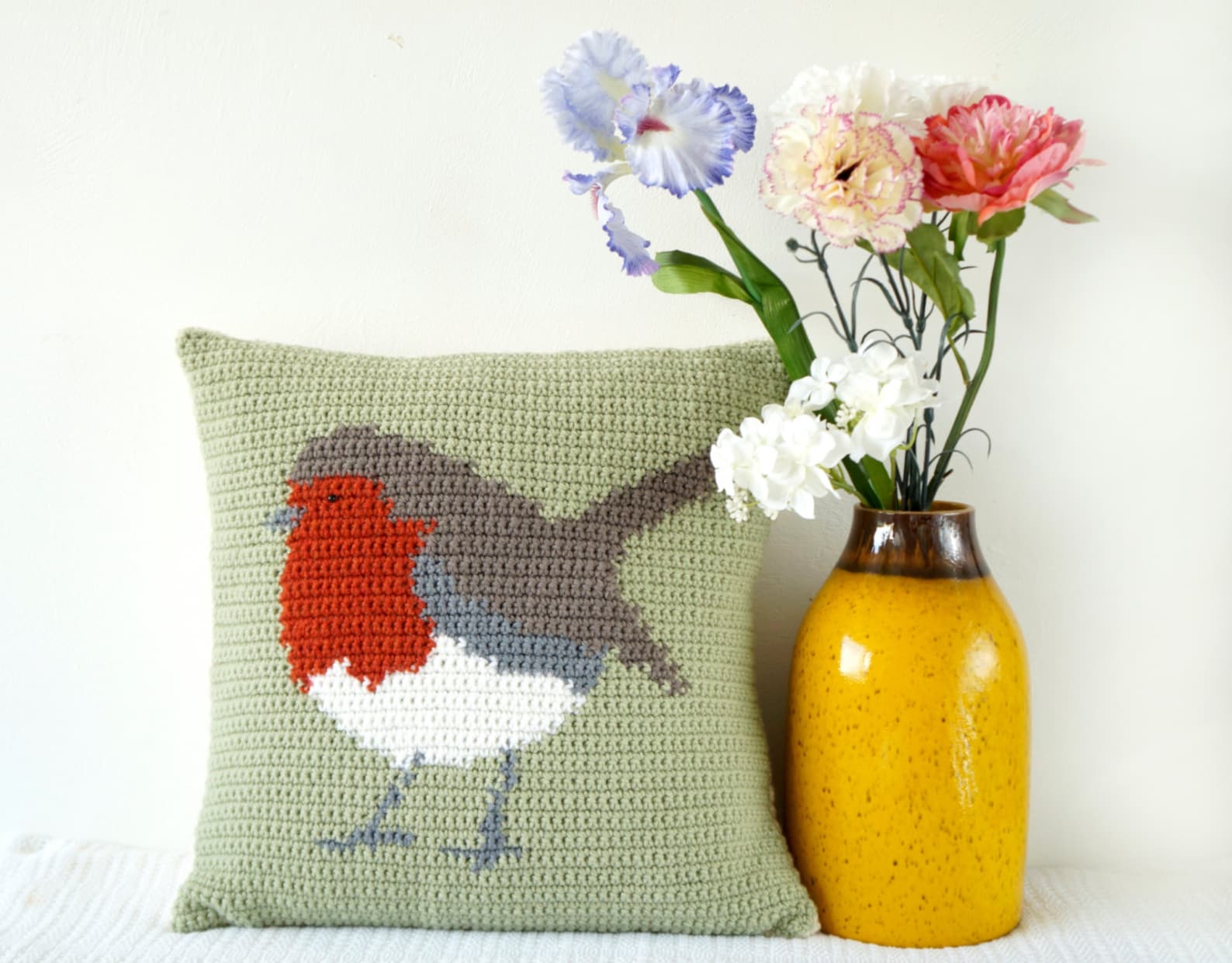 Robin Cushion Crochet Pattern Christmas Pillow Intarsia - Etsy
