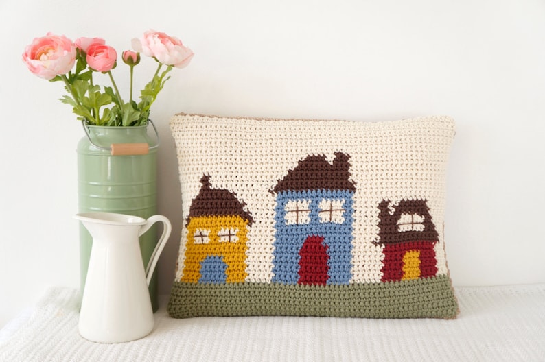 CROCHET PILLOWS - Intarsia Pattern - Farmhouse Style -crochet Cushion ...