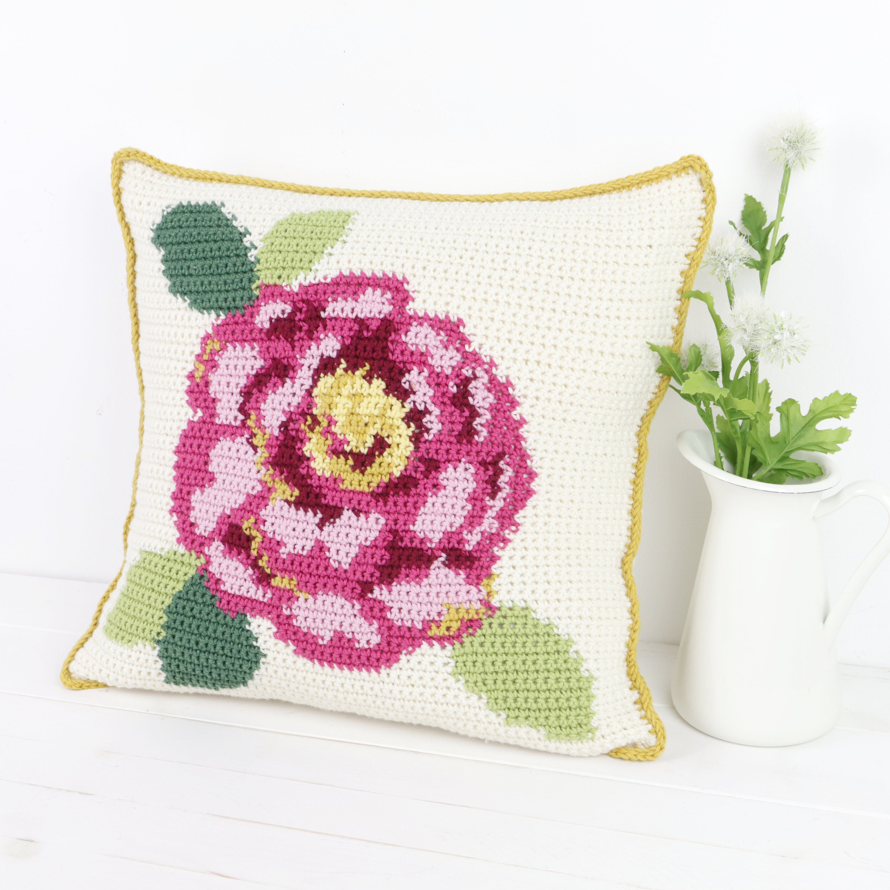 Cushion Crochet Pattern, Flower Cushion, Rose Pillow, Farmhouse Decor ...