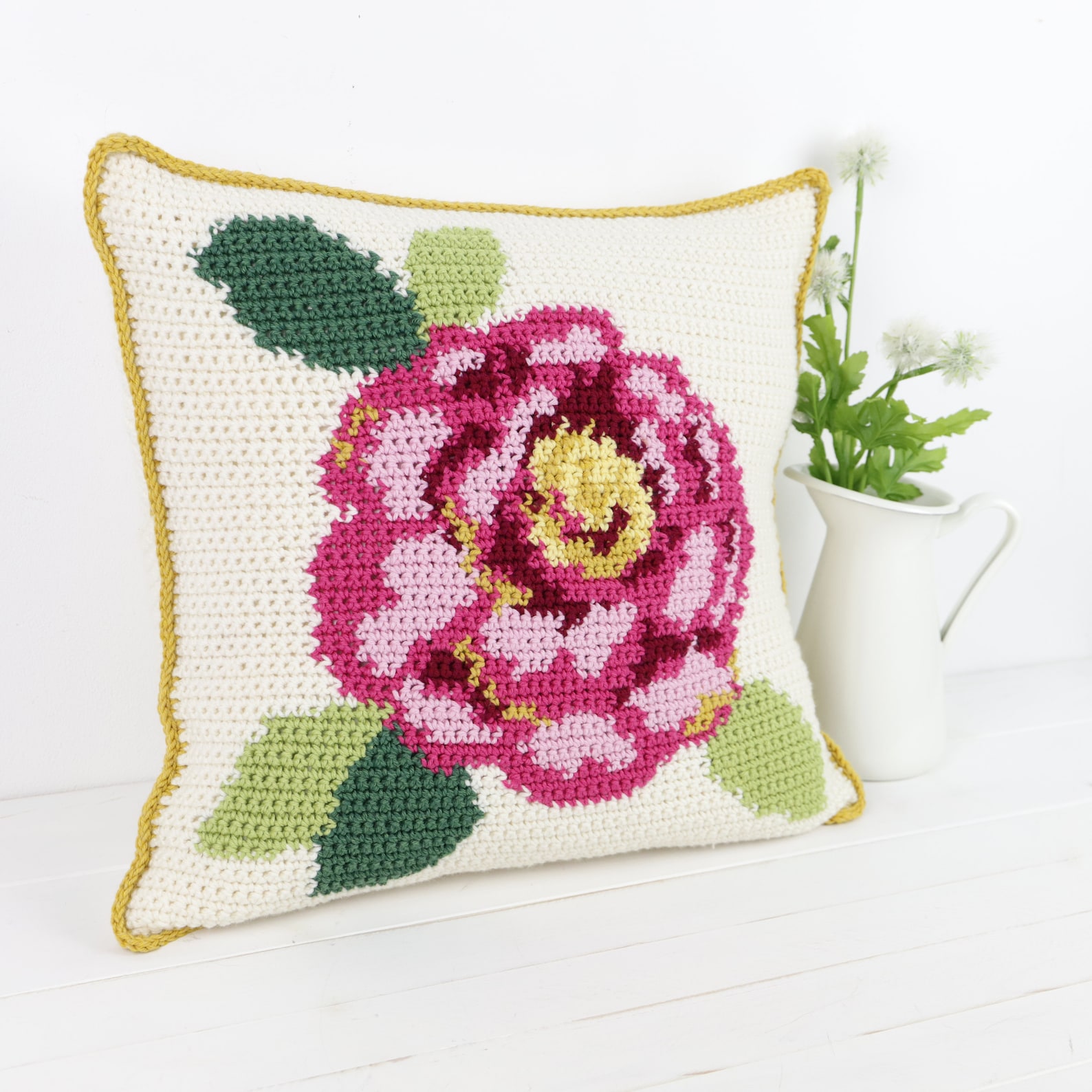 Cushion Crochet Pattern Flower Cushion Rose Pillow - Etsy