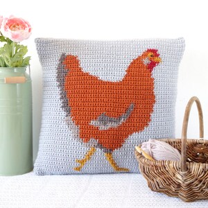 Farmhouse Style, Chicken Cushion, Crochet Pattern, Hen Pillow, Square ...