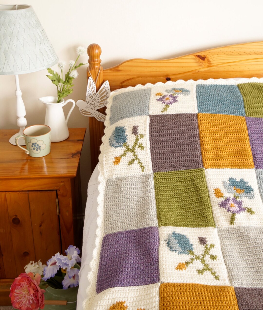 Afghan Crochet Pattern, Bed Throw, Patchwork Blanket, Intarsia Crochet ...
