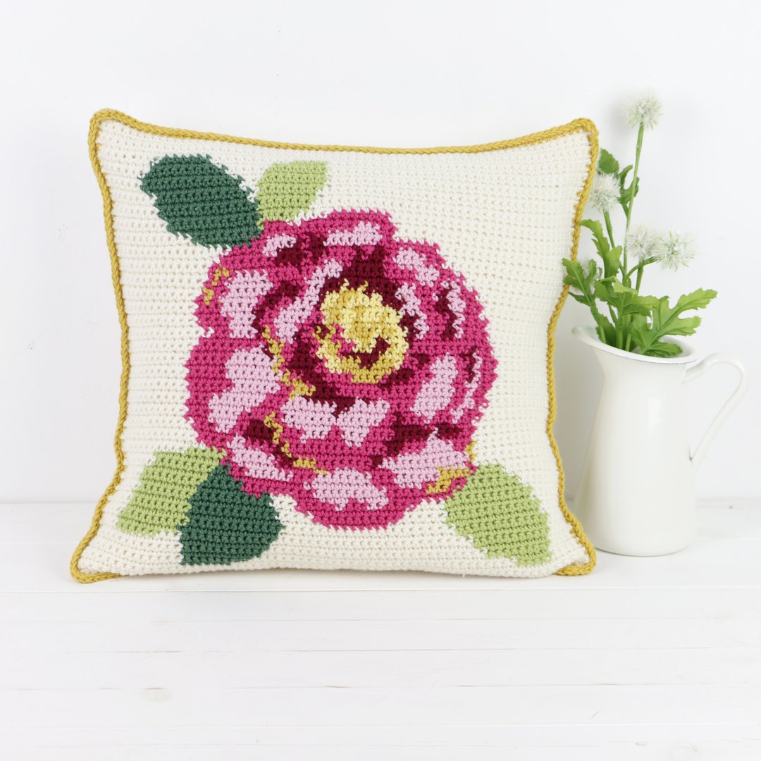 Cushion Crochet Pattern, Flower Cushion, Rose Pillow, Farmhouse Decor ...