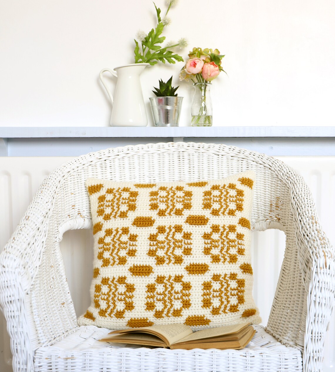 Welsh Blanket Crochet Pattern, Retro Crochet Pillow, Mustard Cushion ...
