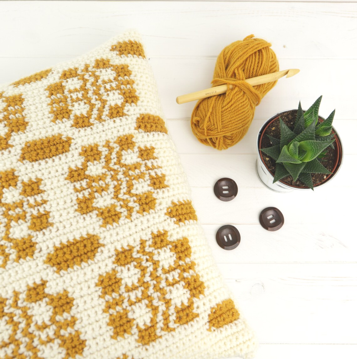 Welsh Blanket Crochet Pattern, Retro Crochet Pillow, Mustard Cushion ...