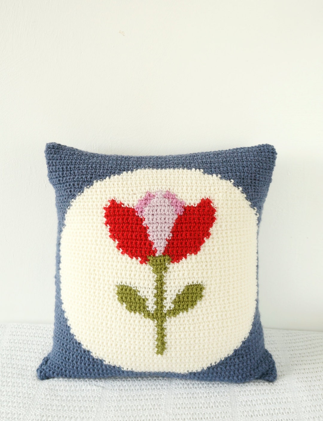 Flower Cushion Crochet Pattern, Pattern for Crochet, Tulip Pillow, Blue ...