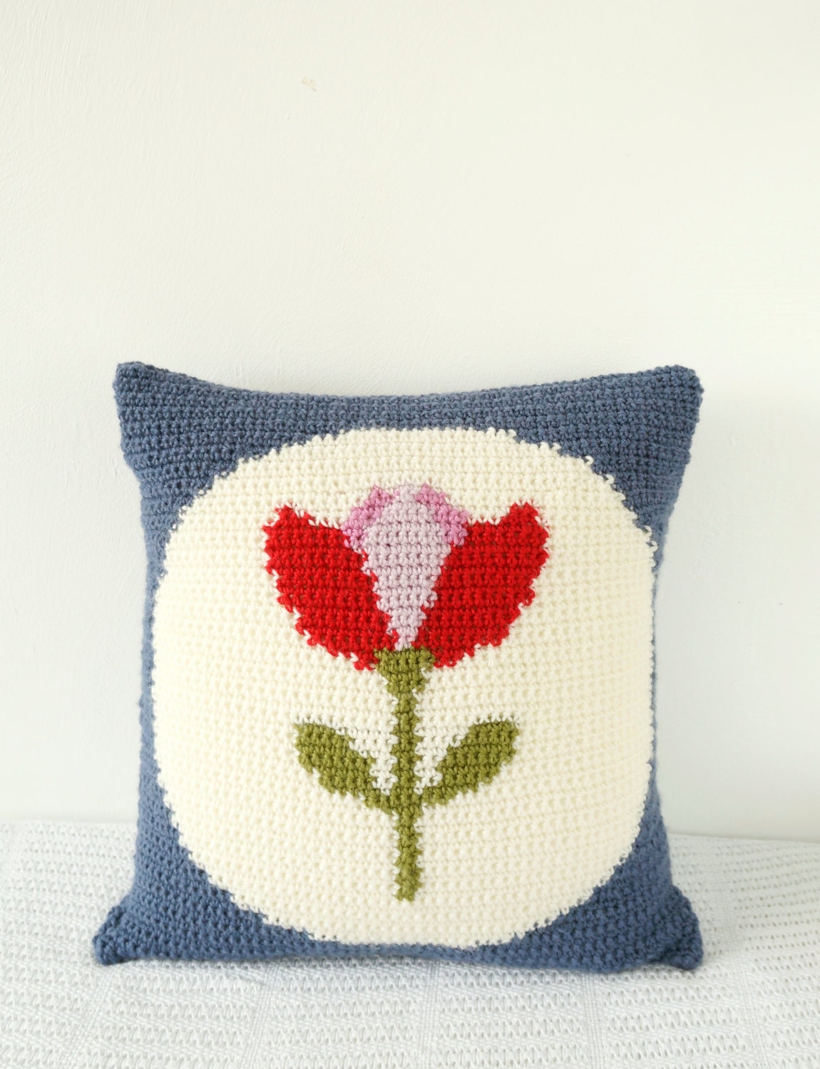 Flower Cushion Crochet Pattern, Pattern for Crochet, Tulip Pillow, Blue ...