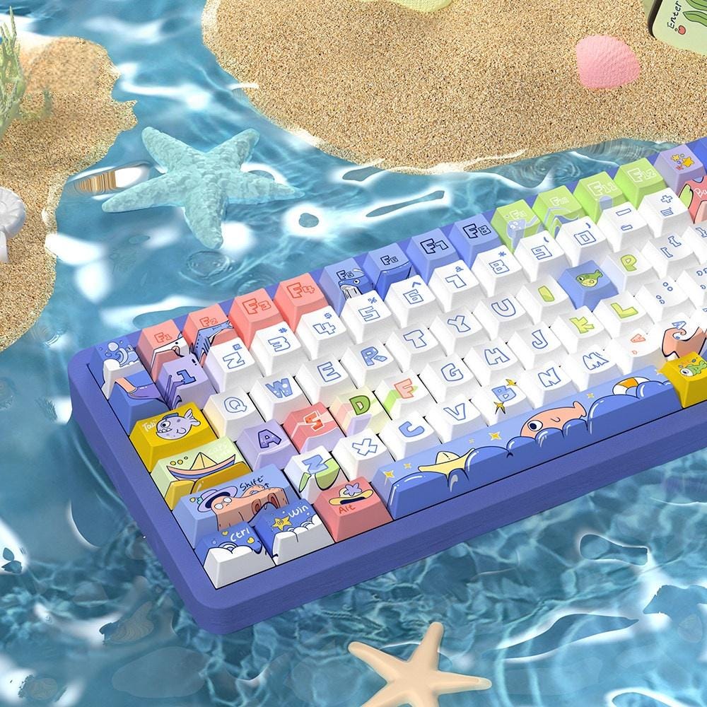 158pcs Under the Sea Ocean Animal PBT Keycap Set, Cute Sea Creature Dye ...