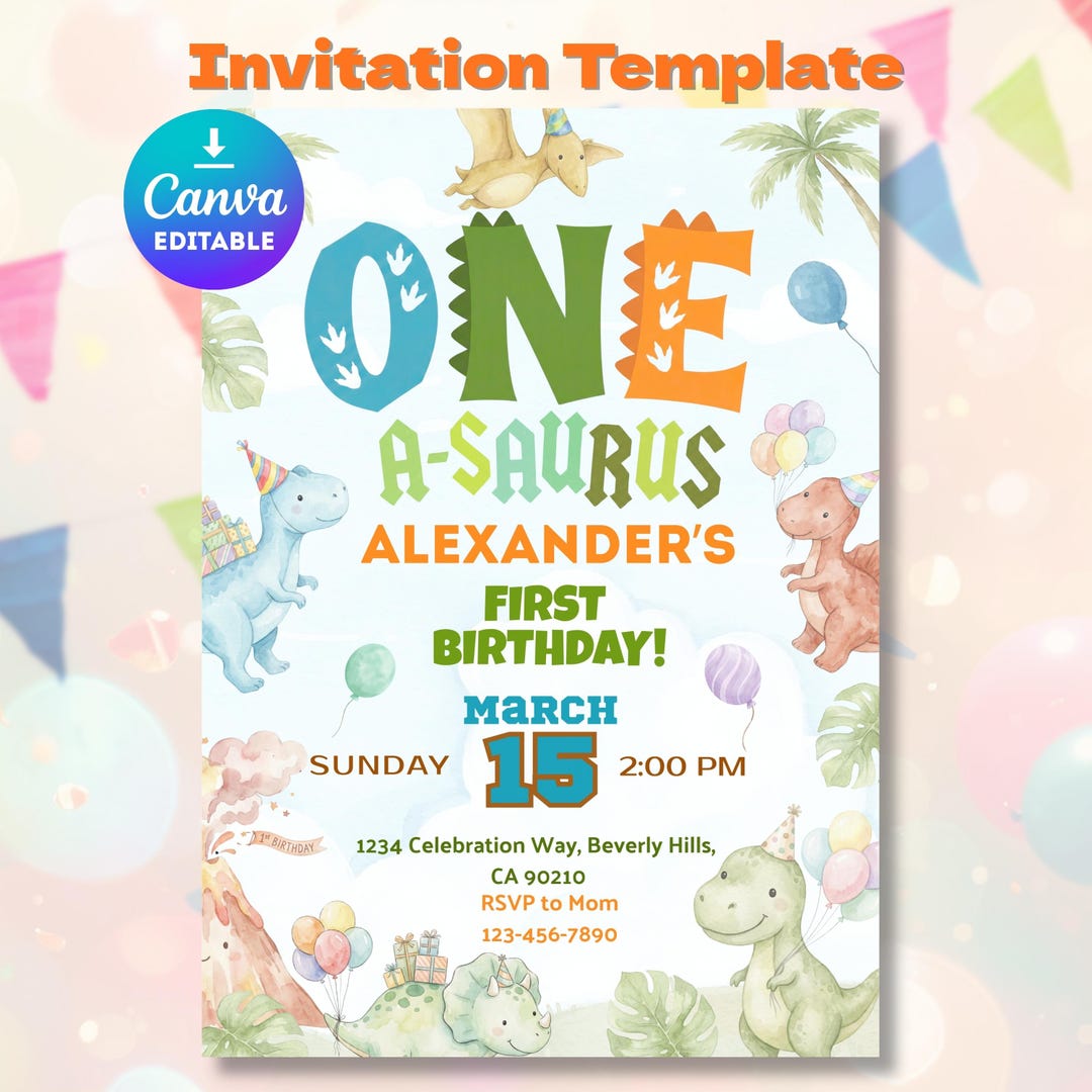 Dinosaur First Birthday Invitation, Oneasaurus Birthday Invite ...