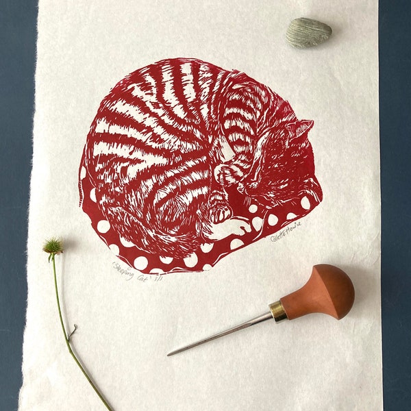 Cat Lino Print - Etsy UK