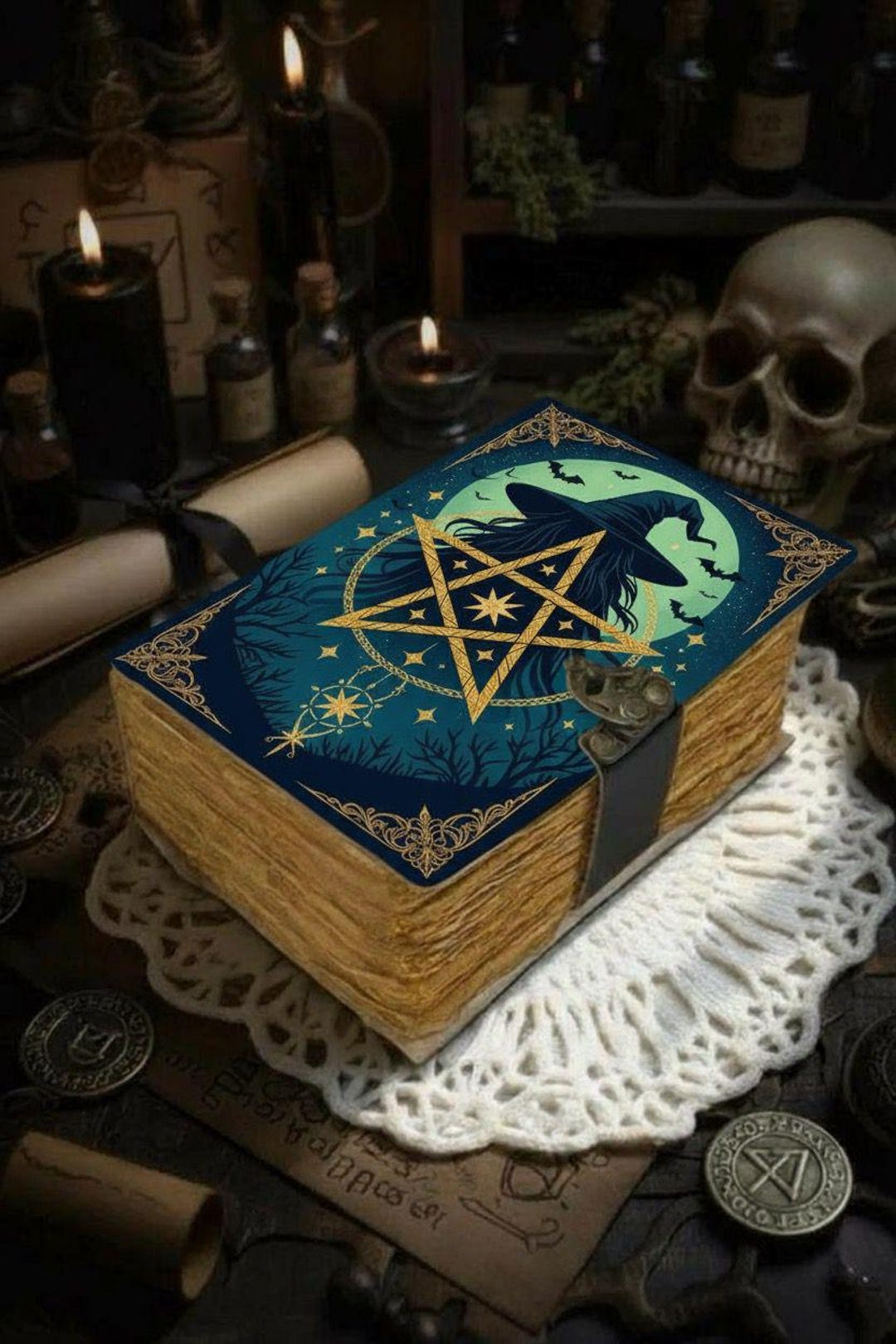 Pentagram Witch Moon Leather Journal Book of Shadows Journal Grimoire ...