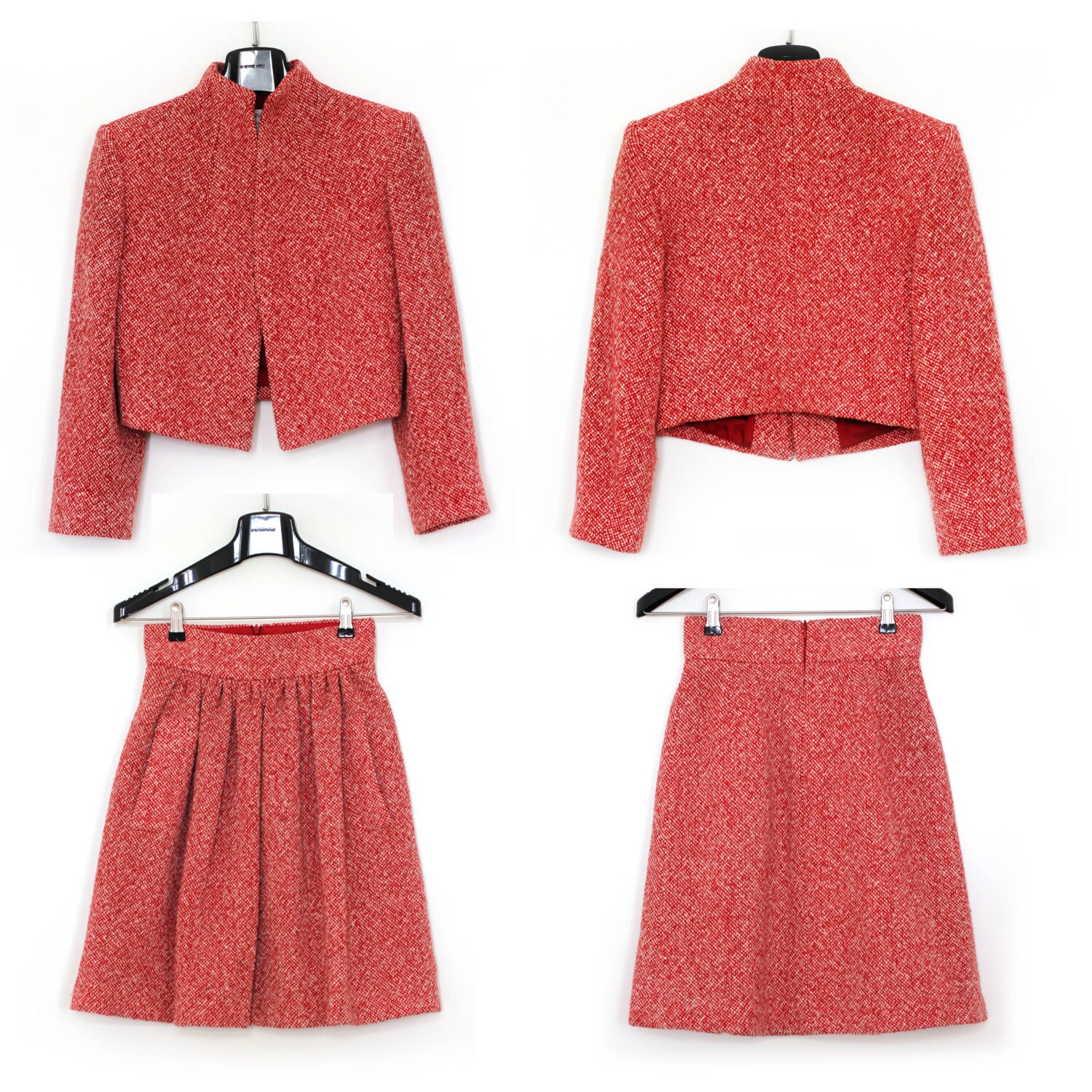 Woolen Women Suit Yves Saint Laurent Red and White YSL Jacket YSL Skirt ...